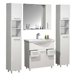 Pharao24.de Bad Set XL 4-teilig Wei&szlig; in modernem Design LED Beleuchtung (vierteilig)