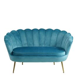 Pharao24.de Zweisitzer Sofa in Blau Samt muschelf&ouml;rmig