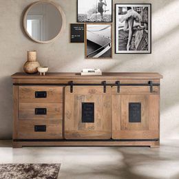 Pharao24.de Sideboard Holzkommode mit drei Schubladen und 2 Schiebet&uuml;ren