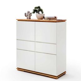 Pharao24.de Griffloses Highboard in Wei&szlig; Asteiche Massivholz
