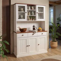 Pharao24.de Esszimmer Buffet in Wei&szlig; Braun Kiefer massiv