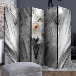 Pharao24.de Paravent floral mit Lilien Motiv Wei&szlig; und Graut&ouml;nen