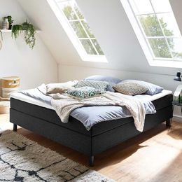 Pharao24.de Boxspring ohne Kopfteil in Schwarz Webstoff Bezug