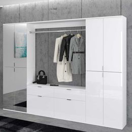 Pharao24.de Garderoben Set modular in Wei&szlig; Hochglanz Spiegelt&uuml;ren und Kleiderstange (dreiteilig)