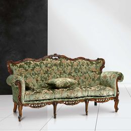 Pharao24.de Barockstil Wohnzimmer Sofa in Gr&uuml;n und Braun Blumen Motiv