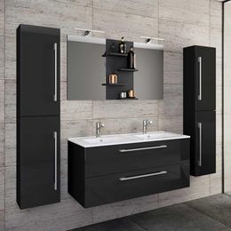 Pharao24.de Waschplatz Set schwarz Hochglanzfront in modernem Design vierteilig (vierteilig)