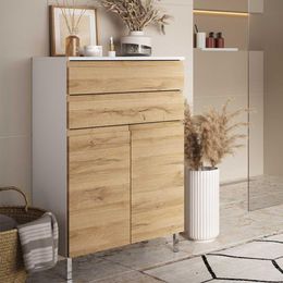 Pharao24.de Modernes Highboard Made in Germany Wildeichefarben und Wei&szlig;