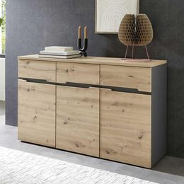 Pharao24.de Modernes Sideboard in Wildeichefarben und Dunkelgrau 135 cm breit