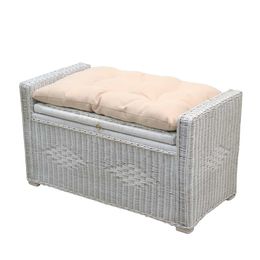 Pharao24.de Rattangeflecht Truhe in Wei&szlig; 90 cm breit - 51 cm hoch