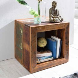 Pharao24.de Shabby Beistelltisch in Bunt Braun Mangobaum Recyclingholz