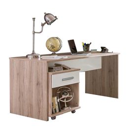 Pharao24.de Schreibtisch 140 cm breit in Eiche San Remo und Wei&szlig; Made in Germany