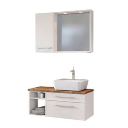 Pharao24.de Design Badm&ouml;bel Set mit LED Beleuchtung Wei&szlig; und Wildeiche Dekor (dreiteilig)