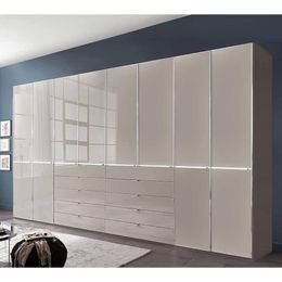 Pharao24.de XL Schlafzimmerschrank Dreht&uuml;rschrank in Hellgrau Front glasbeschichtet