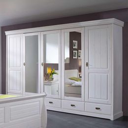 Pharao24.de Schlafzimmerschrank in Wei&szlig; Glas aus Kiefer Massivholz 315x217x62 cm Pharao24