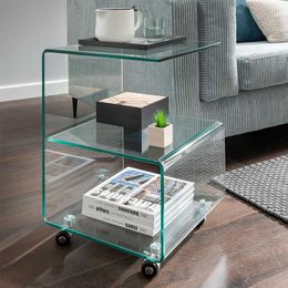 Pharao24.de Glastisch mit Rollen in modernem Design 60 cm hoch - 40 cm breit aus Glas in Transparent 40x60x40 cm Pharao24