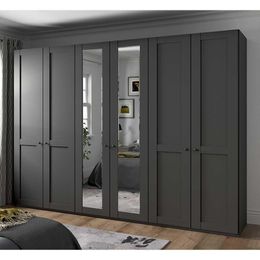 Pharao24.de Dunkelgrauer XL Kleiderschrank im Landhausstil Spiegelt&uuml;ren