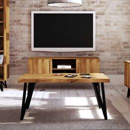 Pharao24.de Couchtisch aus Wildeiche Massivholz und Stahl Loft Design