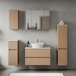 Pharao24.de Badm&ouml;belkomplettset Badezimmerm&ouml;bel Set aus MDF in Eiche hell (f&uuml;nfteilig)
