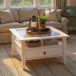 Pharao24.de Glas Sofatisch in Wei&szlig; 75 cm breit