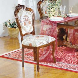 Pharao24.de Barock Polsterstuhl in Beige gemustert Nussbaumfarben