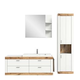 Pharao24.de Waschplatz Set h&auml;ngend modern in Wei&szlig; Wildeichefarben (dreiteilig)