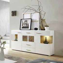Pharao24.de Design Sideboard in Wei&szlig; Holz Dekor LED Beleuchtung