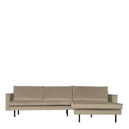 Pharao24.de Retro Design Sofa Ecke in hellem Khaki Samt und Metall