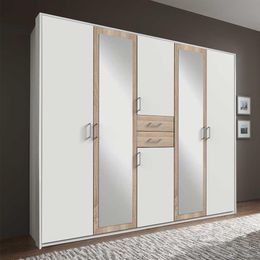 Pharao24.de XL Schrank Schlafzimmer mit Spiegelt&uuml;ren Eiche S&auml;gerau & Wei&szlig;