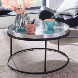 Pharao24.de Tablett Couchtisch aus Eisen und Aluminium Silberfarben und Schwarz