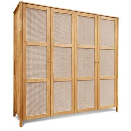 Pharao24.de Schlafzimmerschrank Holzkleiderschrank mit Dreht&uuml;ren und Geflecht T&uuml;ren aus Wildeiche Massivholz 205x202x61 cm Pharao24
