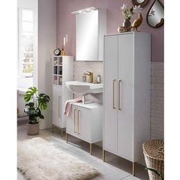 Pharao24.de Elegante Badm&ouml;bel in Wei&szlig; und Goldfarben Spiegelschrank (vierteilig)