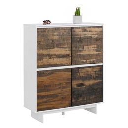 Pharao24.de 4 t&uuml;riges Highboard in Wei&szlig; und Kiefer dunkel 120 cm hoch