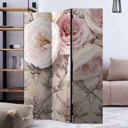Pharao24.de Paravent Umkleide in Beige und Rosa Rosen Motiv