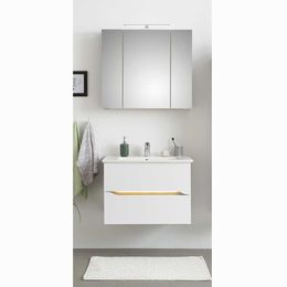 Pharao24.de Badezimmerset Waschplatz Set in Wei&szlig; mit LED Beleuchtung (zweiteilig)