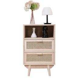 Pharao24.de Schubladen Kommode in Holz Naturfarben Rattan Front