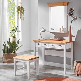 Pharao24.de Landhaus Schminktisch Set in Wei&szlig; und Kiefer Laugenfarben 102 cm breit (dreiteilig)