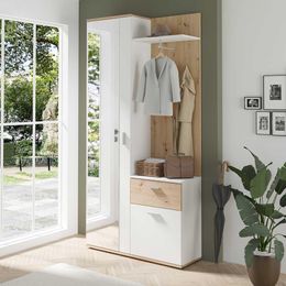 Pharao24.de Garderobe mit Spiegelt&uuml;r in Wildeichefarben & Wei&szlig; 190 cm hoch