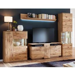 Pharao24.de Moderne TV Anbauwand aus Eiche Bianco ge&ouml;lt 320 cm breit (vierteilig)