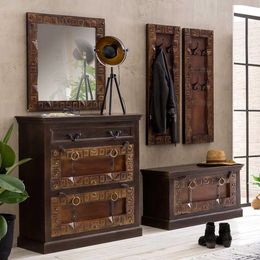 Pharao24.de Kolonialstil Garderobe aus Teak Recyclingholz handgearbeitet (f&uuml;nfteilig)