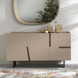 Pharao24.de Gro&szlig;e Design Kommode in Taupe und Teakfarben Wangengestell aus Metall