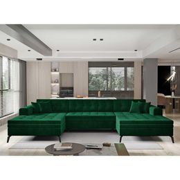 Pharao24.de Sofa Couch in Dunkelgr&uuml;n mit Punktsteppungen