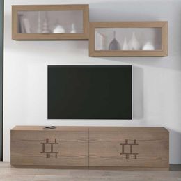 Pharao24.de Wohnzimmer Anbauwand in Esche dunkel furniert 180 cm breit (vierteilig)