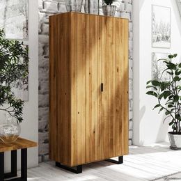 Pharao24.de Schlafzimmer Kleiderschrank aus Wildeiche Massivholz Stahl