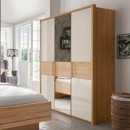 Pharao24.de Schlafzimmerschrank in Beige und Eiche teilmassiv Spiegel