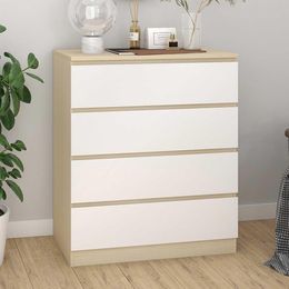 Pharao24.de Schubladenkommode in Wei&szlig; Hochglanz und Naturfarben Skandi Design
