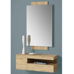 Pharao24.de Wandspiegel und H&auml;ngekonsole in Wildeichefarben modern (zweiteilig)