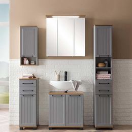 Pharao24.de Badm&ouml;bel Set Landhaus Design in Platingrau Eichefarben (f&uuml;nfteilig)