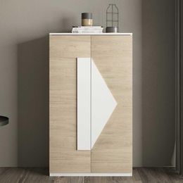 Pharao24.de Garderobenschuhschrank in Wei&szlig; und Eiche Bianco 2-t&uuml;rig