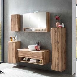Pharao24.de Wildeiche Badm&ouml;belset Holzoptik Baumkante Landhausstil (f&uuml;nfteilig) aus MDF in Wildeichefarben Pharao24