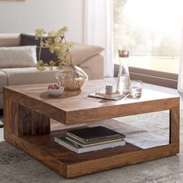 Pharao24.de Couchtisch quadratisch aus Sheesham Massivholz 90x90 cm